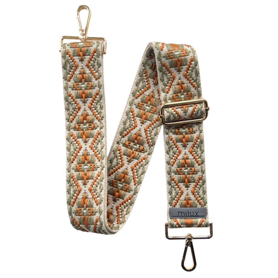 Crossbody-Gurt Boho Ocker mit Grün – milux